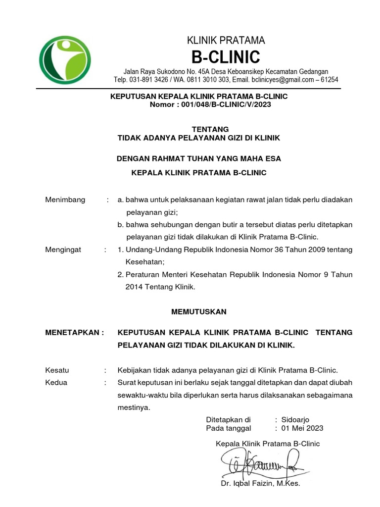 Revisi SK Pelayanan Gizi | PDF | Kesehatan Holistik