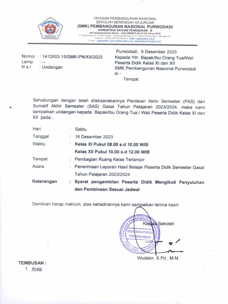 1412-Undangan Penerimaan Raport | PDF