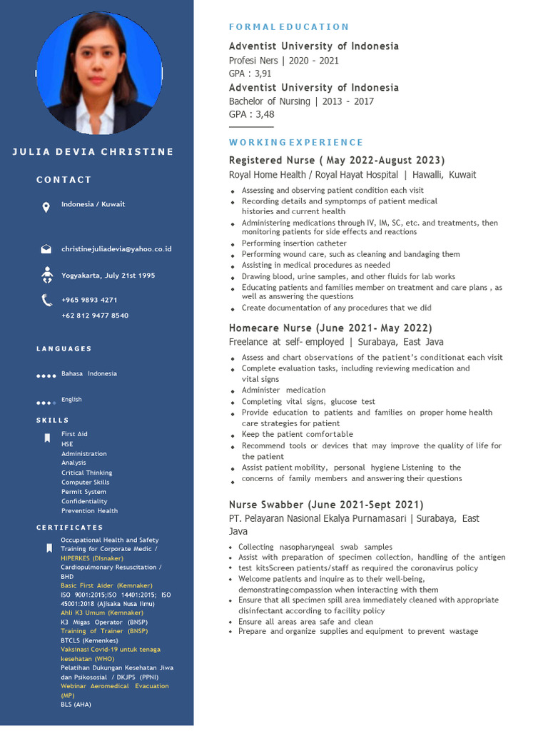 CV Julia | PDF | Patient | Nursing