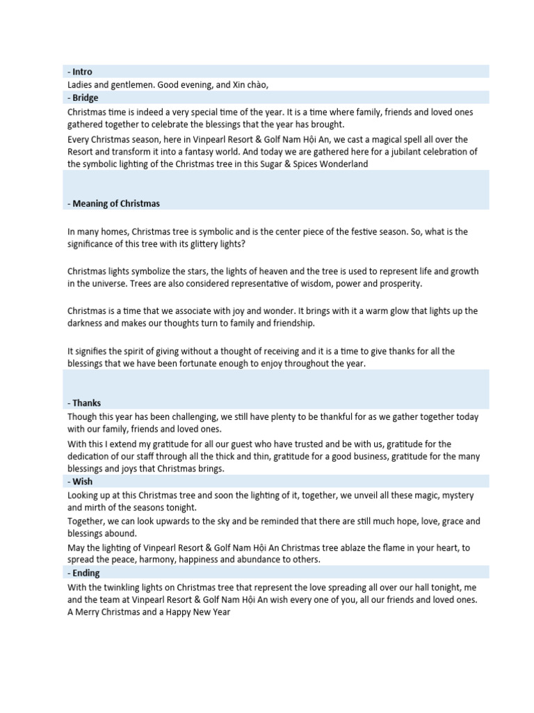 Lighting Christmas Tree speech | PDF Lighting Christmas Tree speech | PDF