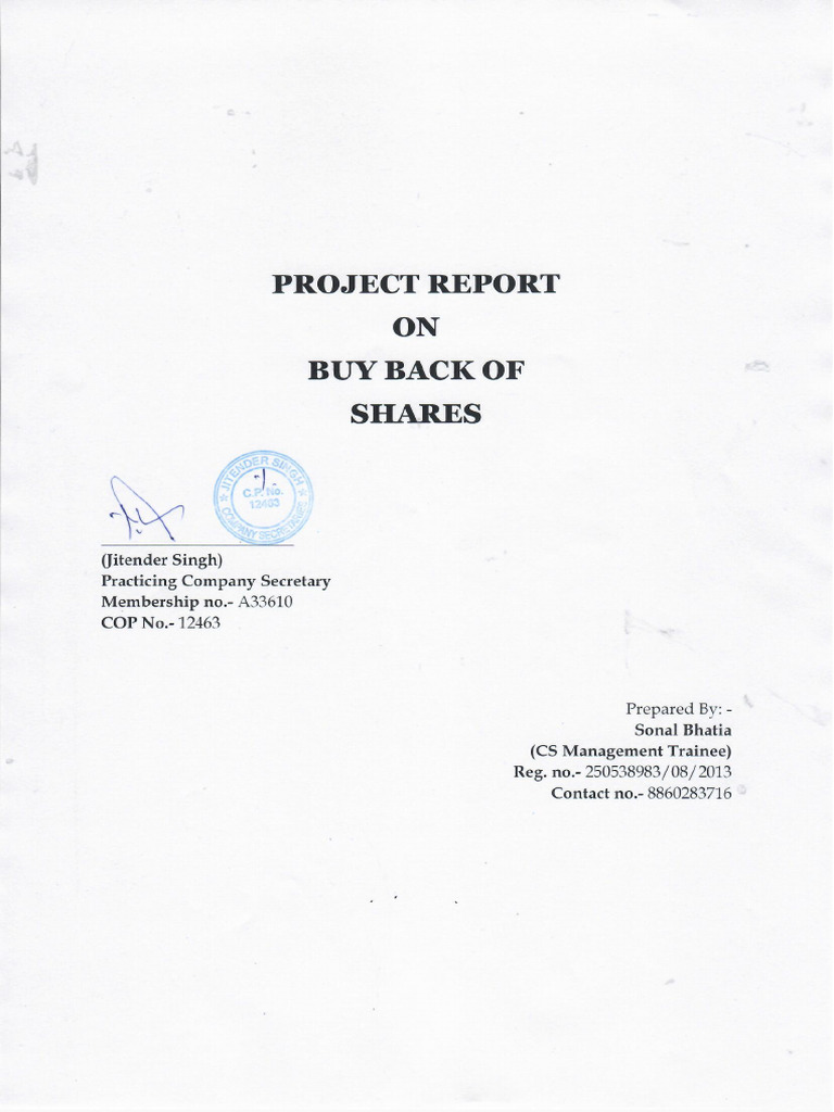 Project Report On Buy Back of Shares | PDF