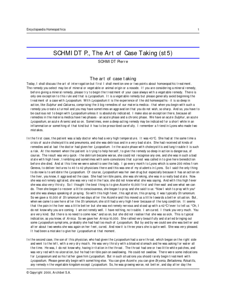 Art of Case Taking by Pierre Schmidt | Download Free PDF | Homeopathy ...