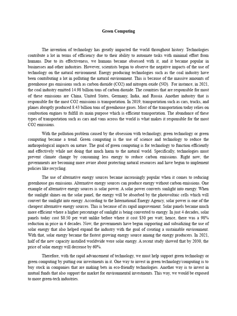 Green Computing Pdf Solar Power Sustainable Energy