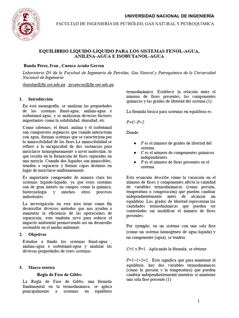 Equilibrio Líquido-Líquido: Fenol, Anilina e Isobutanol | PDF | Fase ...