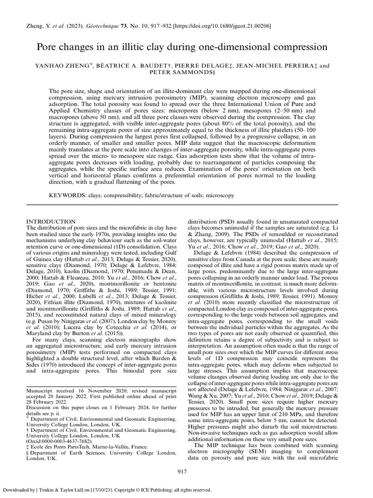 Zheng Et Al 2022 Pore Changes in An Illitic Clay During One Dimensional ...