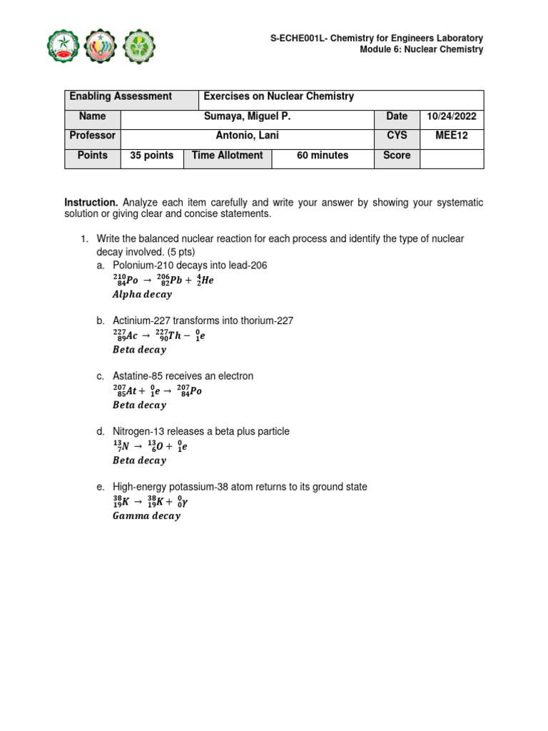 Nuclear Chemistry Laboratory Exercises | PDF | Radioactive Decay ...