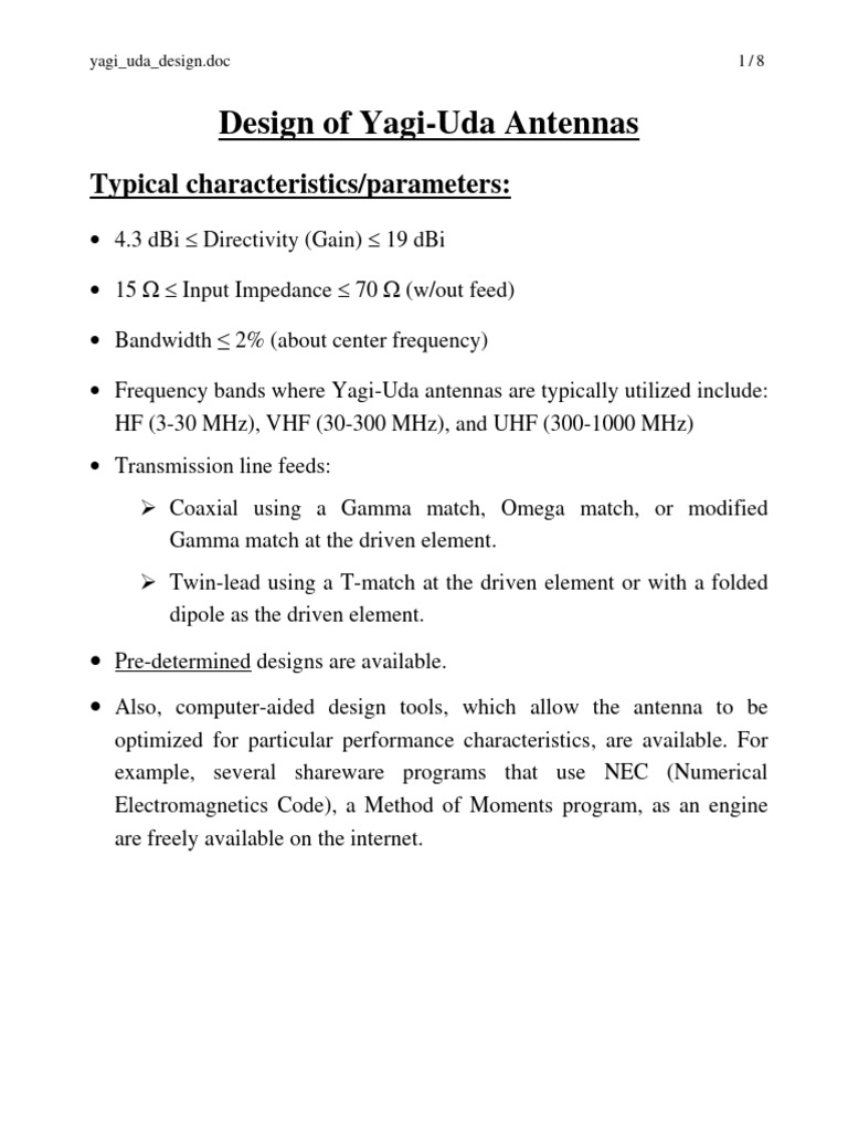 Yagi Uda Design | PDF | Antenna (Radio) | Radio
