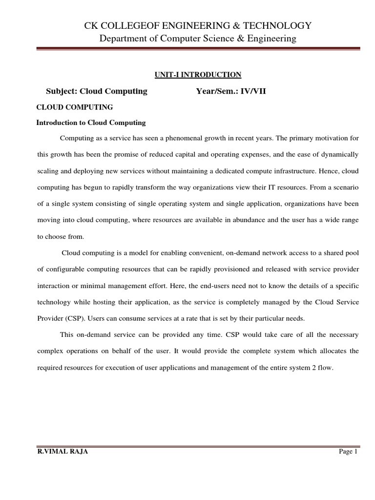 CC Unit I | PDF | Cloud Computing | Parallel Computing