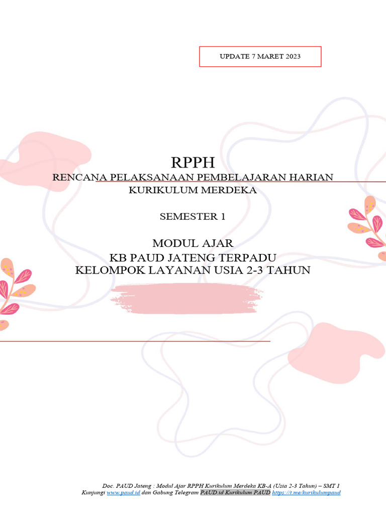 Modul Ajar RPPH KB A 2 3 Tahun Kurikulum Merdeka Smt1 6 HARI | PDF