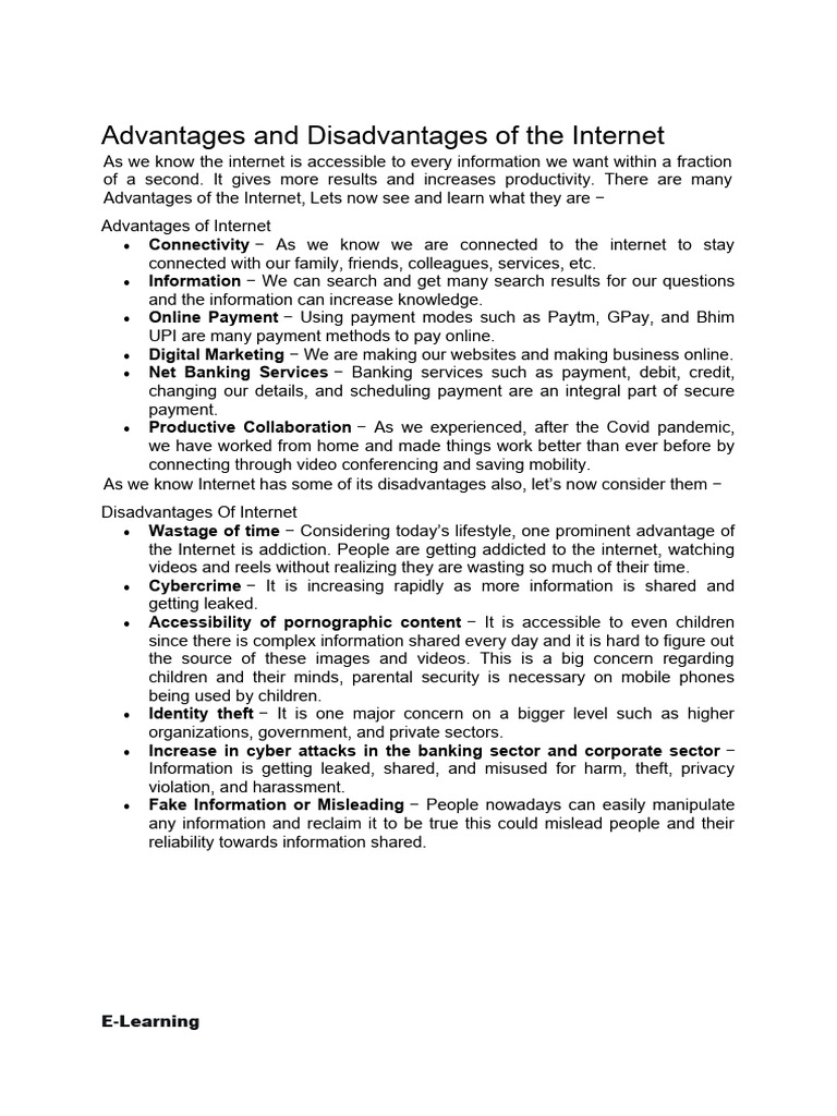 Advantages and Disadvantages of The Internet | Download Free PDF ...