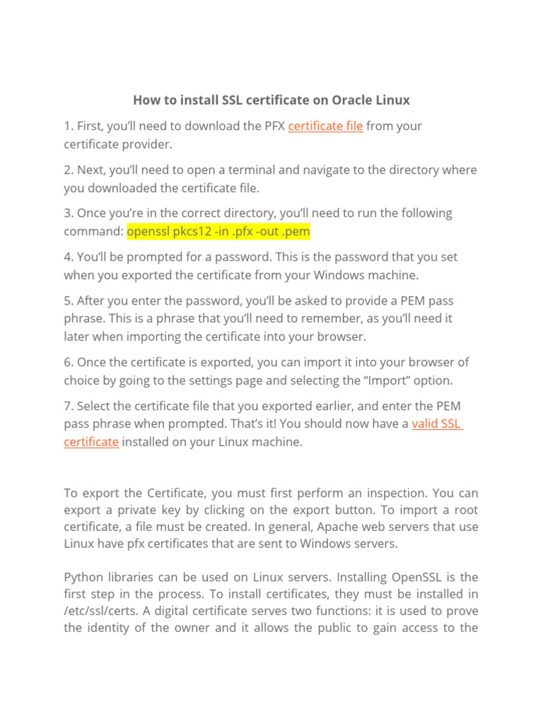 How To Install Ssl Certificate On Oracle Linux Pdf Public Key