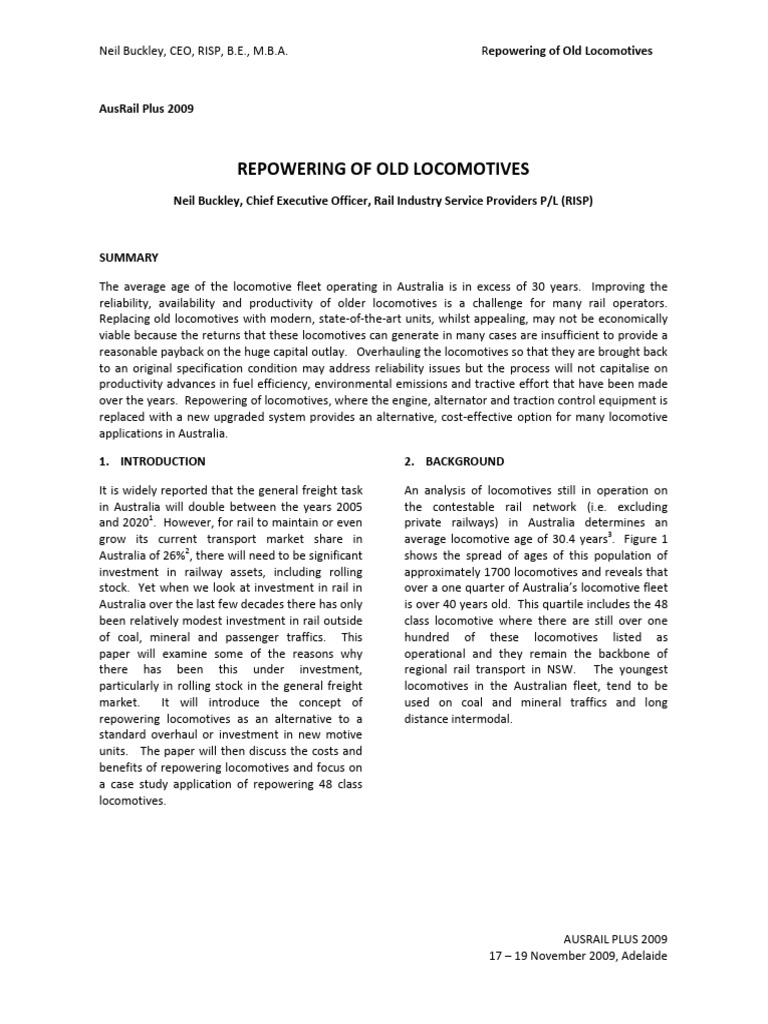 Repowering of Old Locomotives | PDF | Rail Transport | Engines