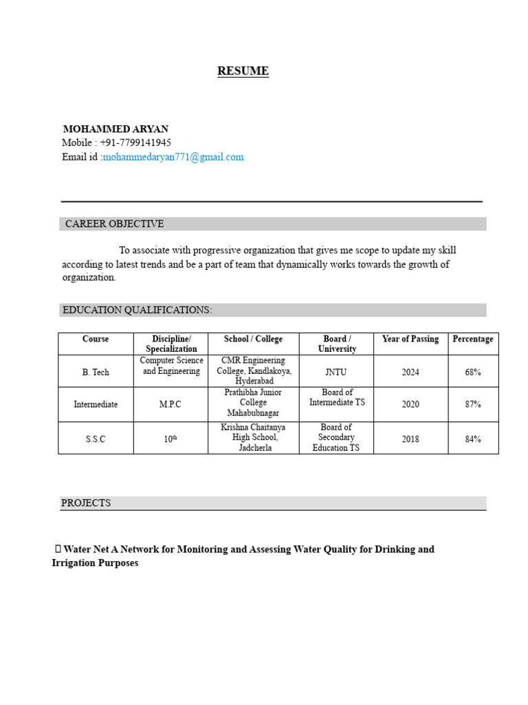 Aryan Resume (Org) | PDF | Computing