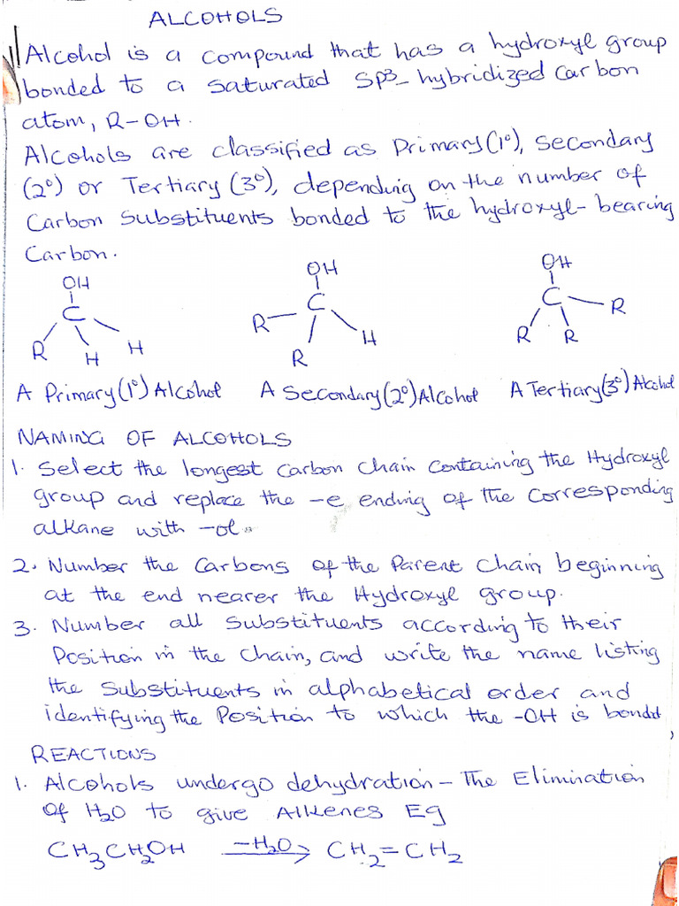 CHE 315- Organic Chemistry Note (Alcohol) | PDF