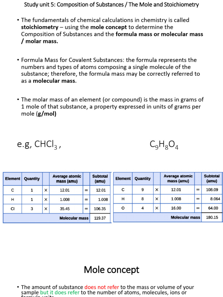 Composition of Substances The Mole and Stoichiometry | PDF