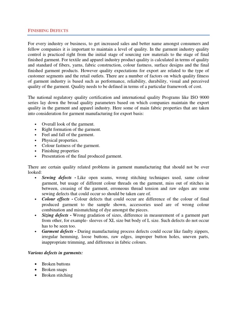 Finishing Defects | PDF | Knitting | Seam (Sewing)