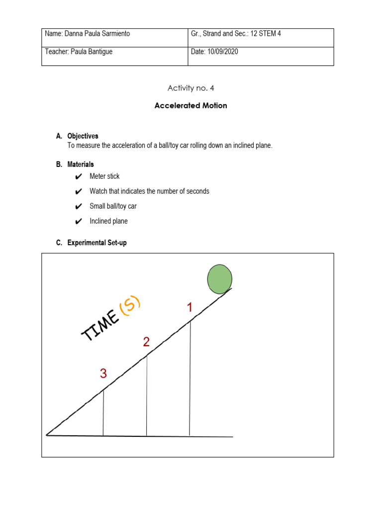 Activity No. 4 (Acceleration) | PDF | Velocity | Acceleration