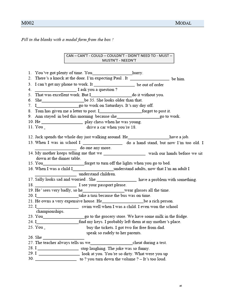 Modal Verbs Exercise | PDF