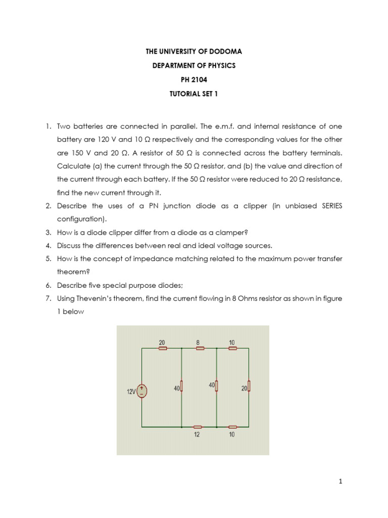PH 2104 Tutorial Set 1 | PDF | Amplifier | Materials Science