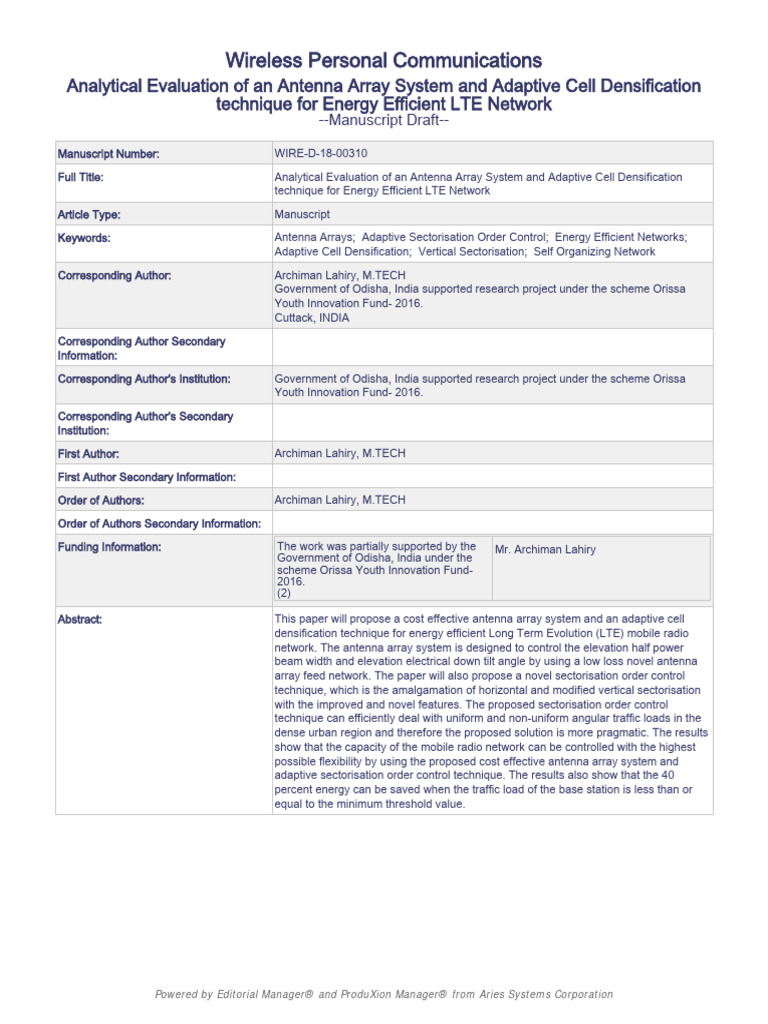 Archiman Lahiry Wireless Personal Communications Springer Paper 2019 | PDF | Antenna (Radio ...