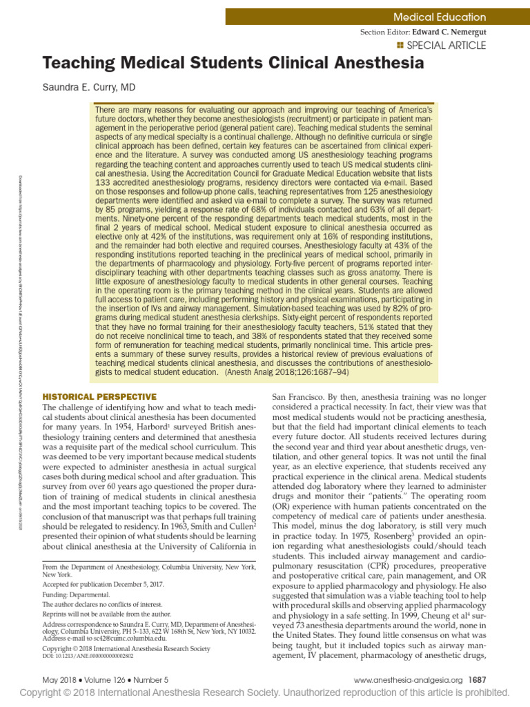 Teaching Medical Students Clinical Anesthesia | PDF | Medical School ...