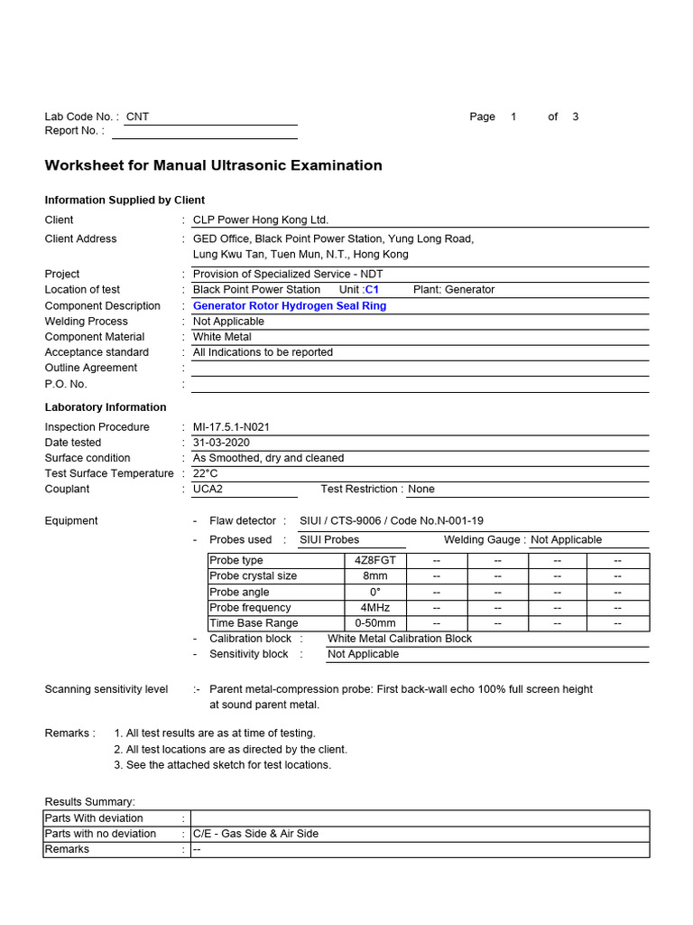 31-03-2020 C1 Generator Rotor Hydrogen Seal Ring - UT | PDF ...