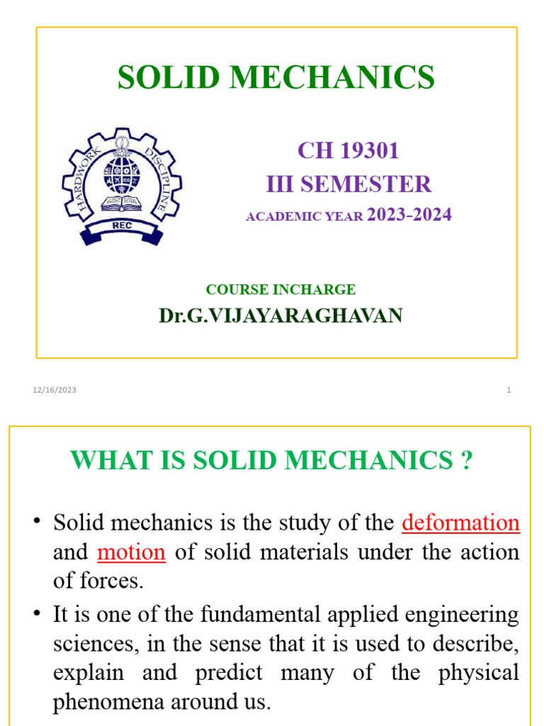Lecture 1 Solid Mechanics | PDF | Beam (Structure) | Stress (Mechanics)