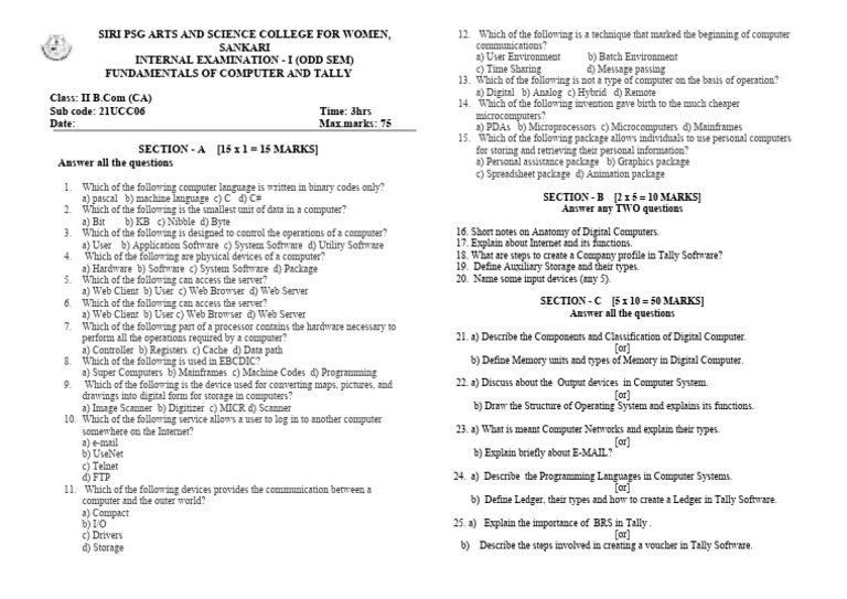 Tallyquestion Paper | PDF | World Wide Web | Internet & Web