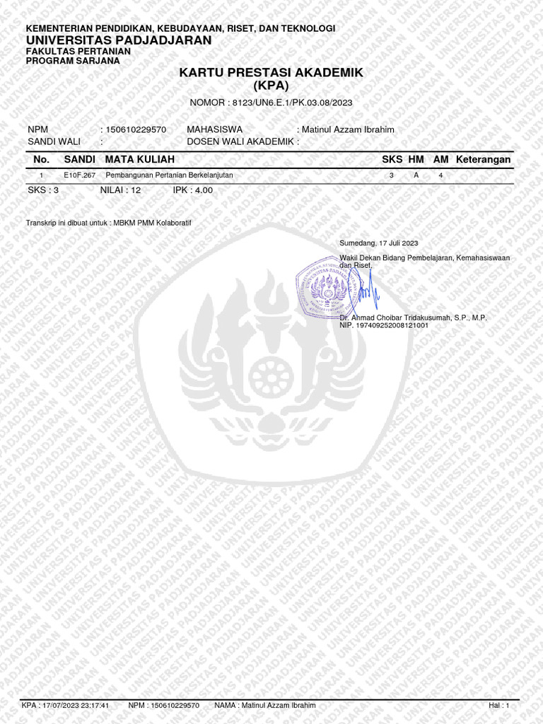 KPA An. Matinul Azzam Ibrahim (IPB) | PDF