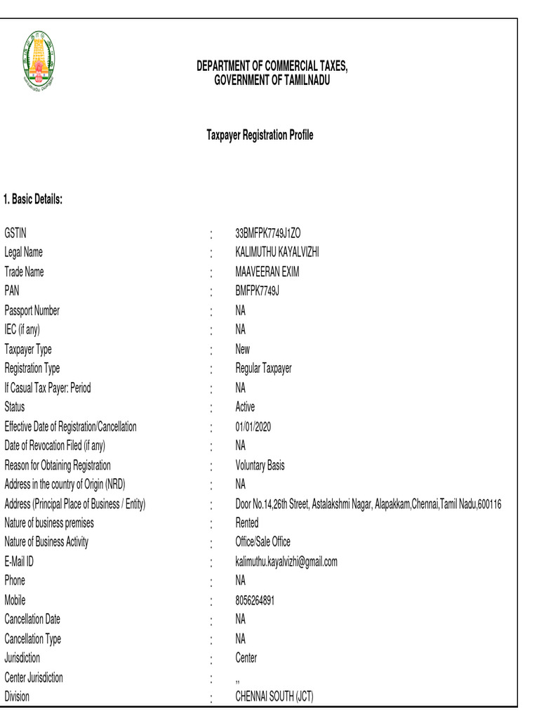 Kalimuthu Kayalvizhi GST Profile PDF | PDF | Business | Payments