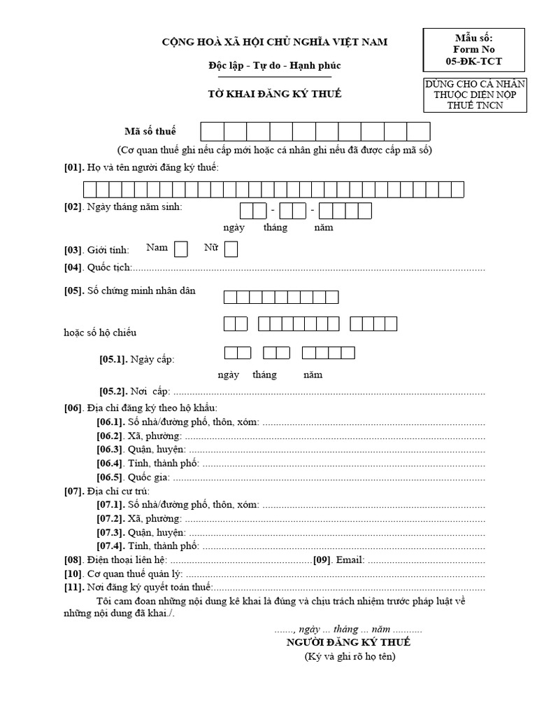 Mẫu 05 - Đăng Ký MST (New) | PDF