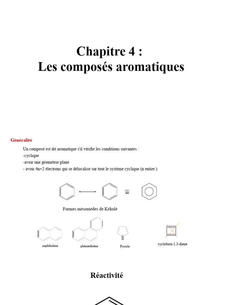 Réactivité et Substitution des Composés Aromatiques | PDF | Réaction organique | Réactions chimiques