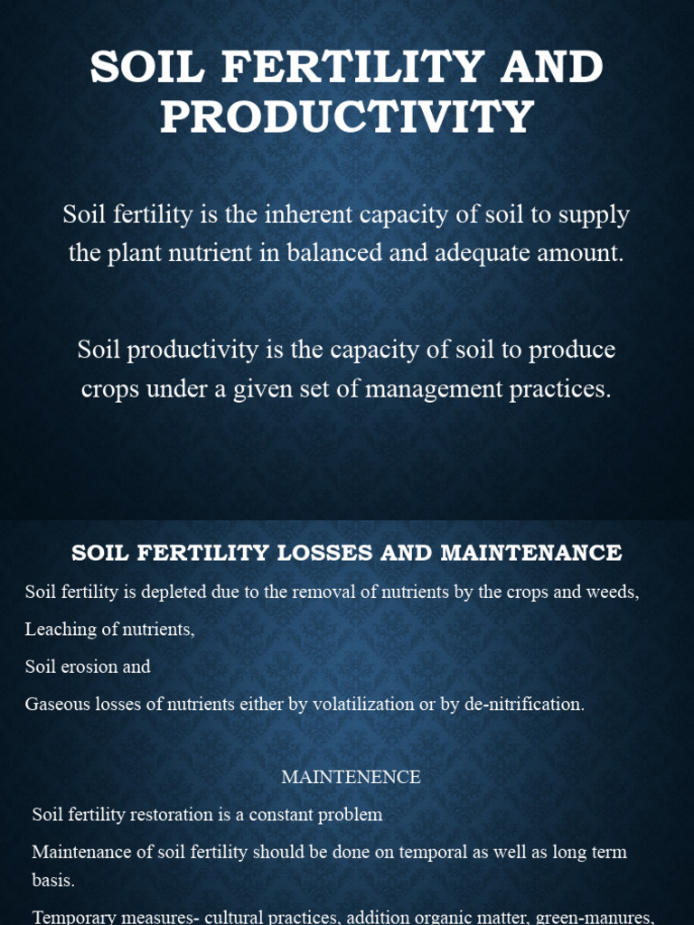 Soil Fertility and Productivity | PDF | Plant Nutrition | Soil