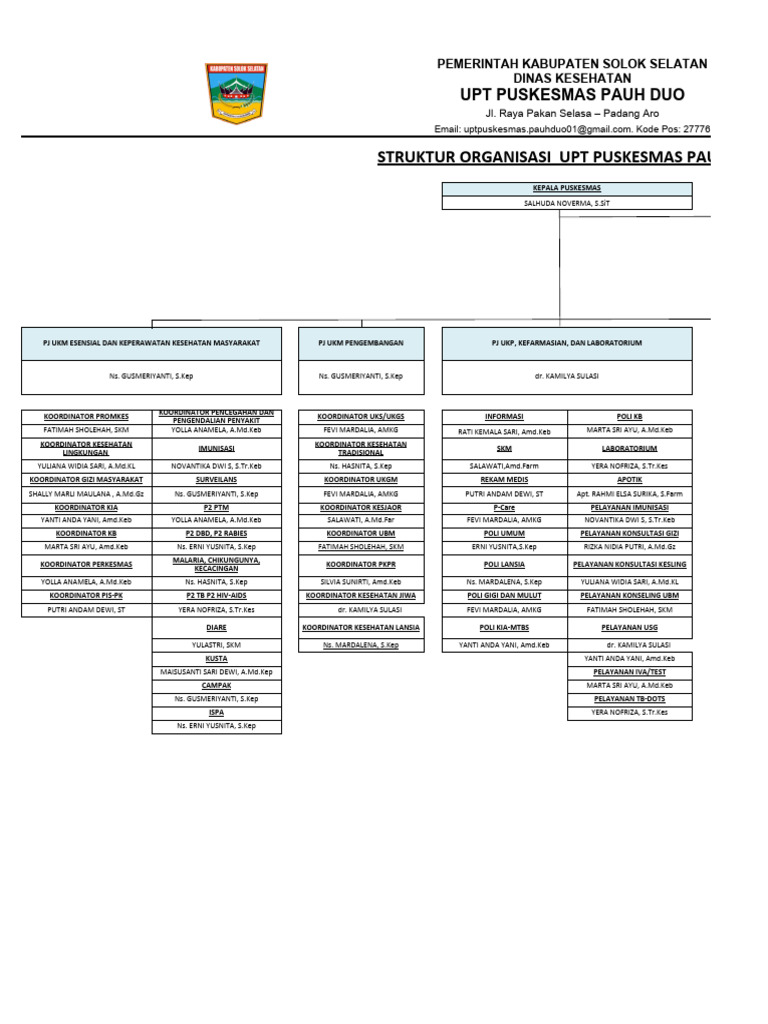 Struktur Organisasi Puskesmas Pauh Duo 2023 | PDF