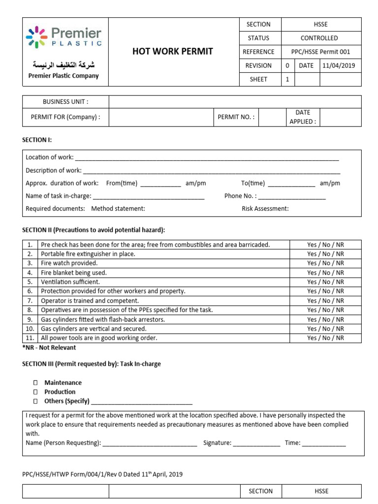 Hot Work Permit | PDF | Occupational Safety And Health | Safety
