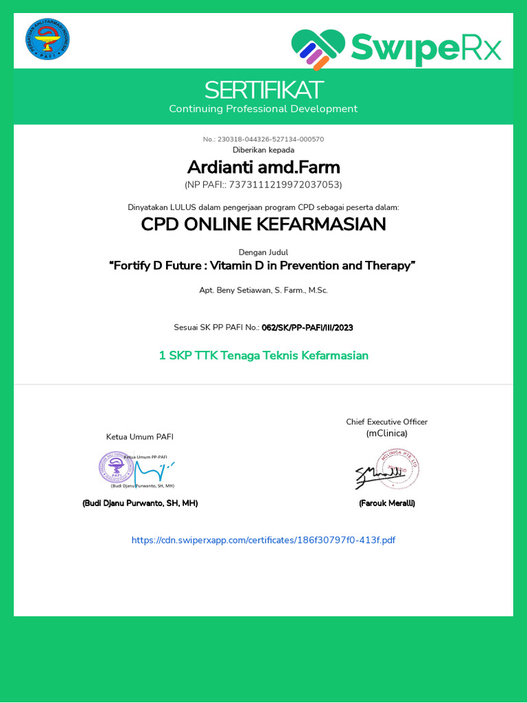 Sertifikat: Ardianti Amd - Farm Ardianti Amd - Farm CPD Online ...