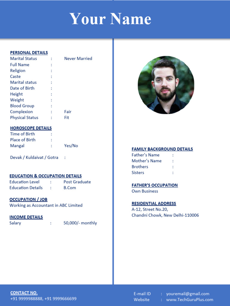 Marriage Biodata Template in Word | PDF