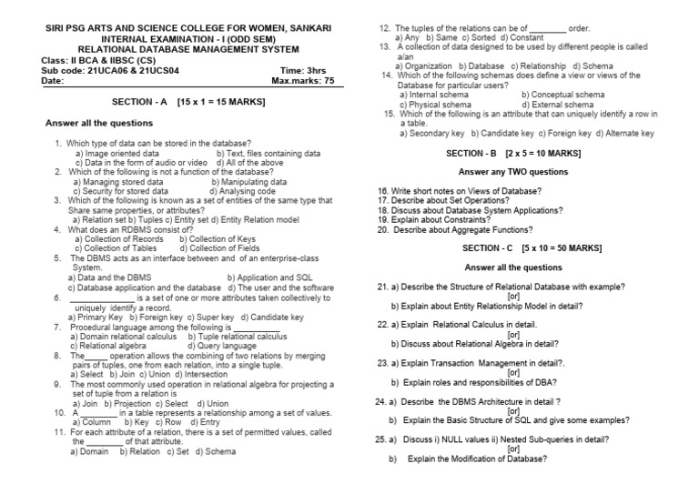Rdbms Model Question Paper | Download Free PDF | Relational Database | Databases