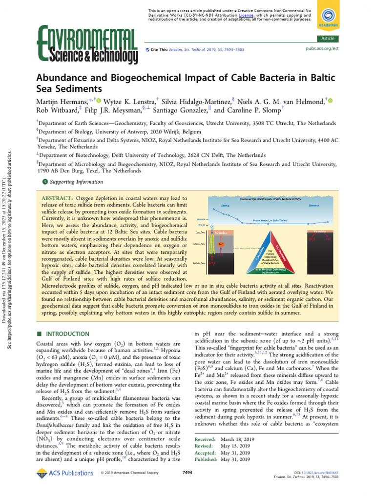Abundance and Biogeochemical Impact of Cable Bacteria in Baltic Sea ...