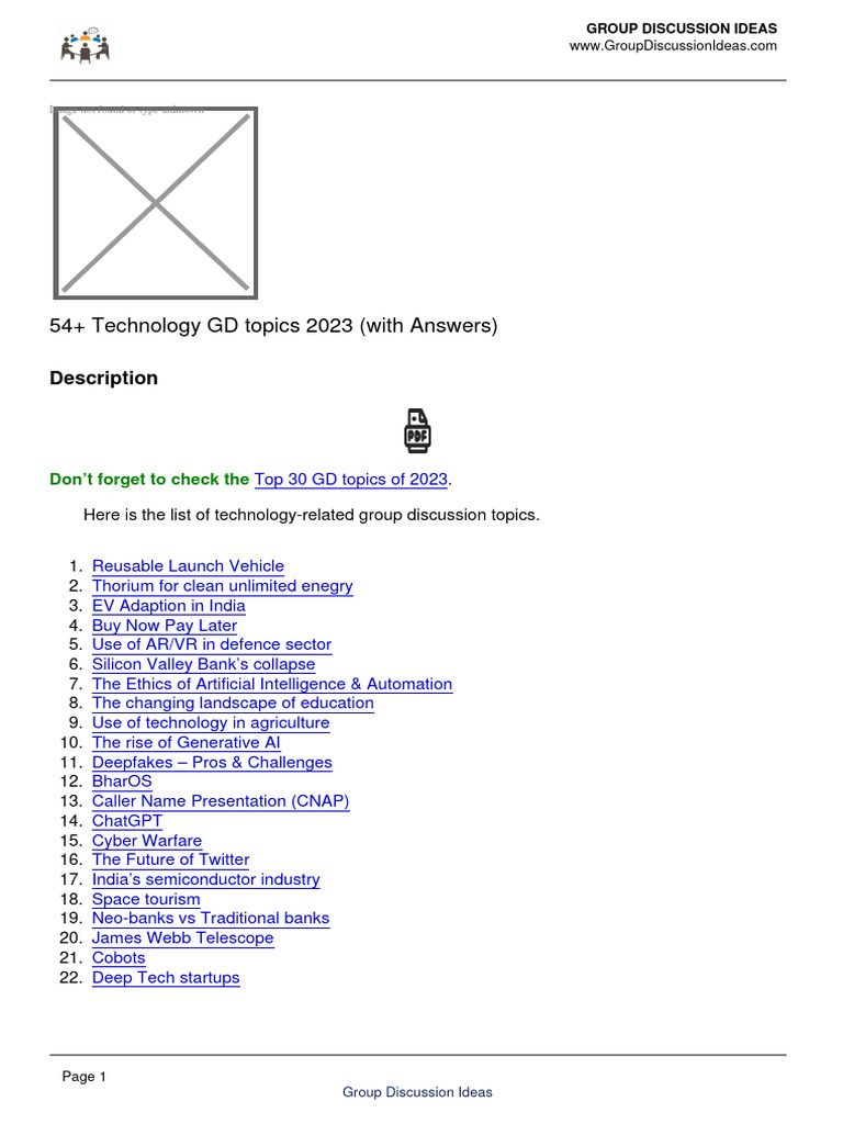 54+ Technology GD Topics 2023 (With Answers) | PDF | Artificial ...