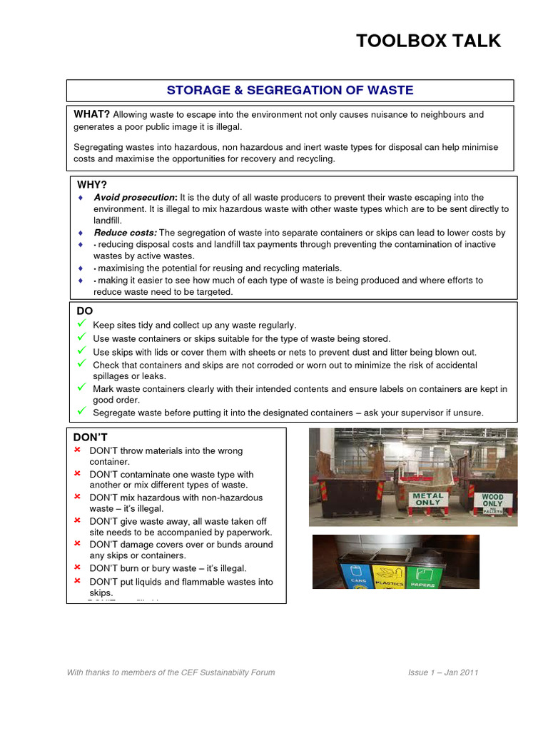 Toolbox Talk: Storage & Segregation of Waste | Download Free PDF | Waste | Waste Management