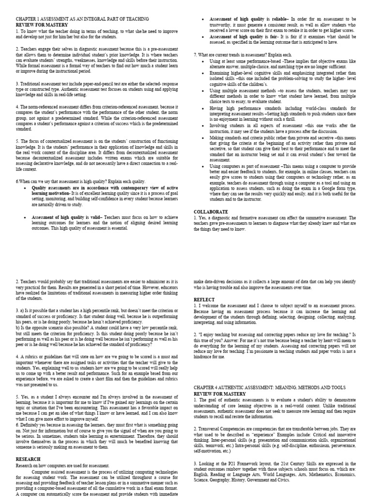 Assessment's Role in Effective Teaching | PDF | Educational Assessment | Rubric (Academic)