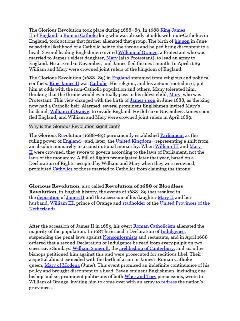 The Glorious Revolution Explained | PDF | English Civil War | Oliver ...