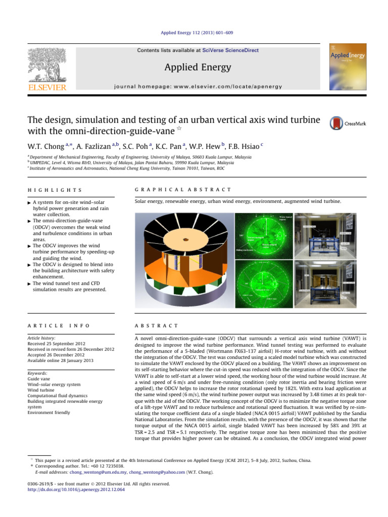 The Design, Simulation and Testing of An Urban Vertical Axis Wind ...