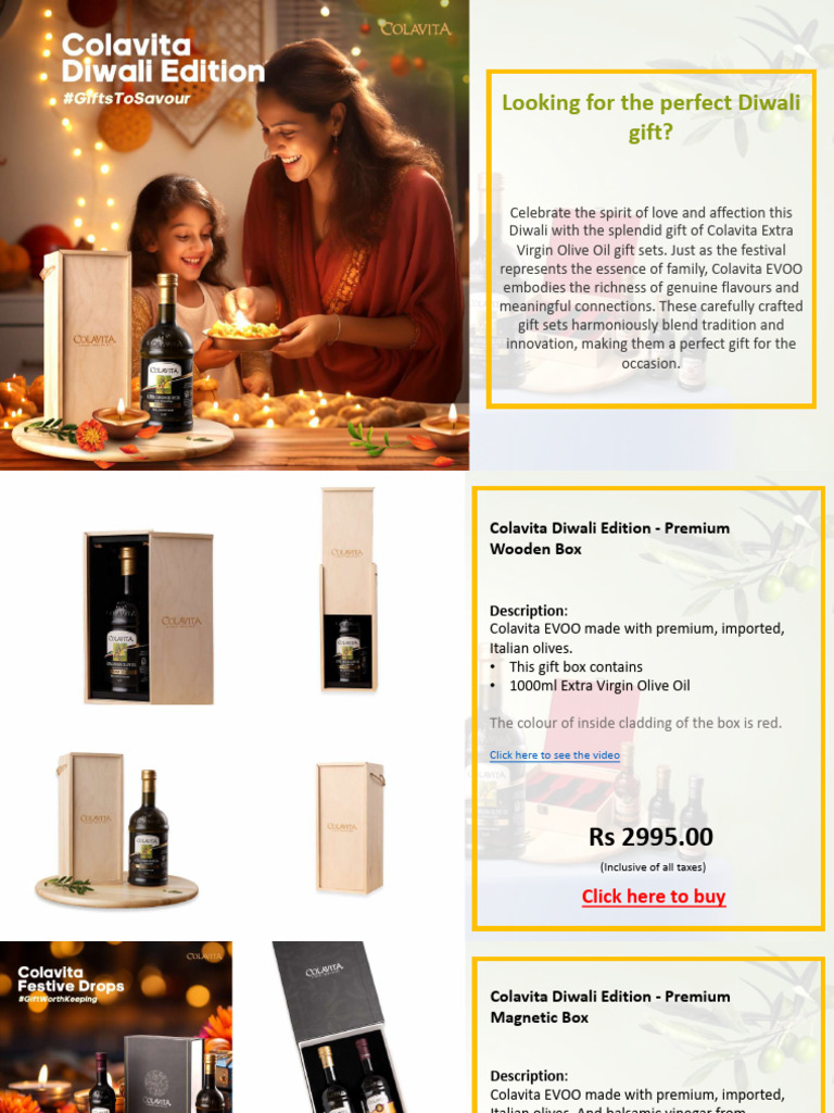 Colavita Diwali Gift Sets: Premium EVOO | PDF | Cooking, Food & Wine