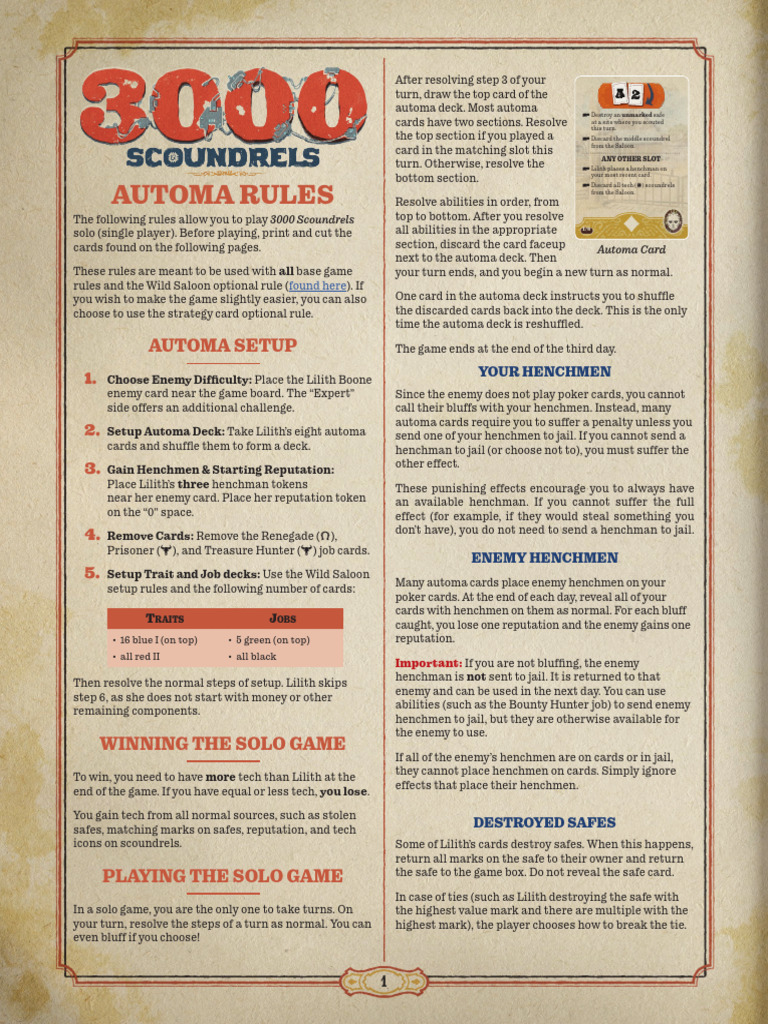 3000 Scoundrels Promo Solo Rules v1 | PDF | Consumer Goods | Ephemera