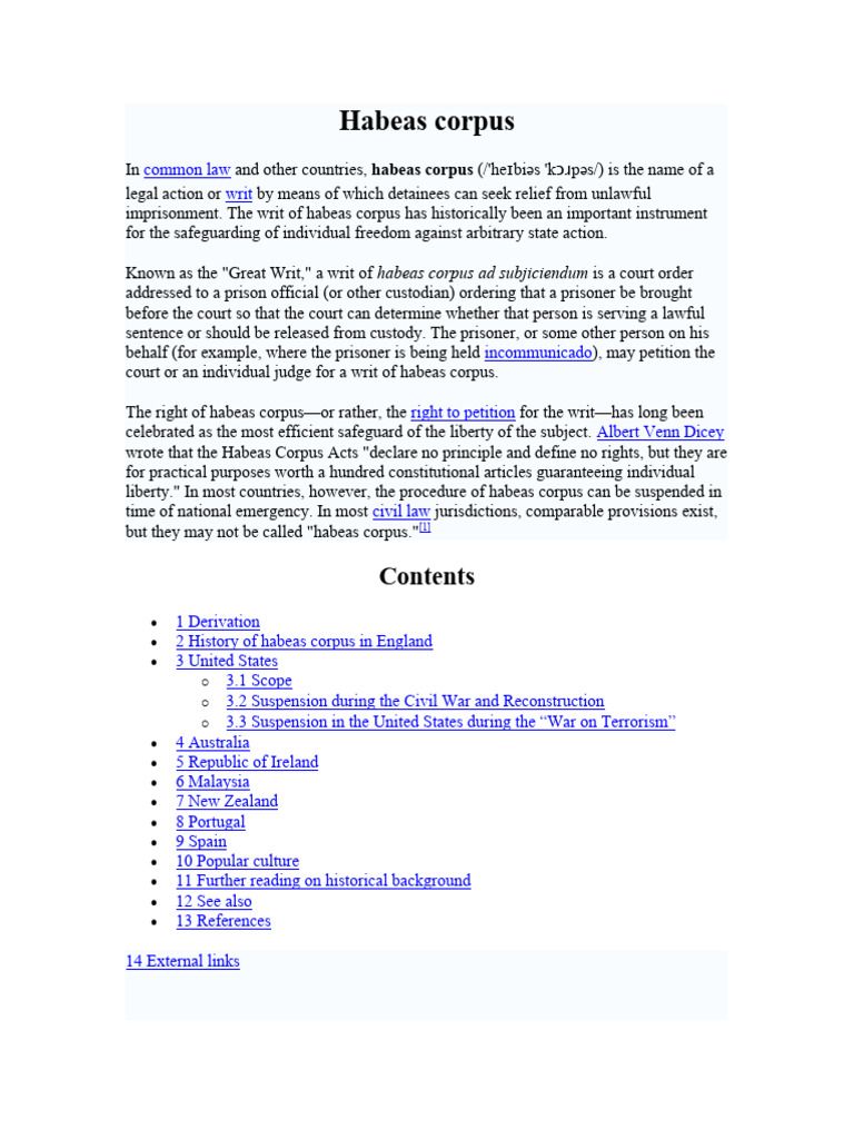 Habeas Corpus Pdf Habeas Corpus Detention Imprisonment