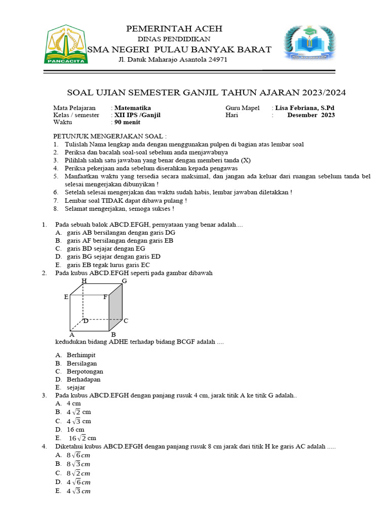 Soal MTK Wajib KLS Xii Ips 2023 Ganjil | PDF