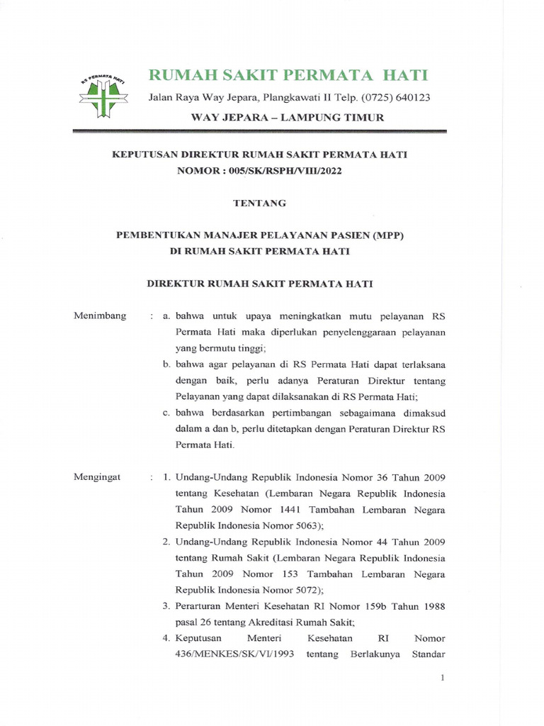 SK MPP RS Permata Hati - 0001 | PDF