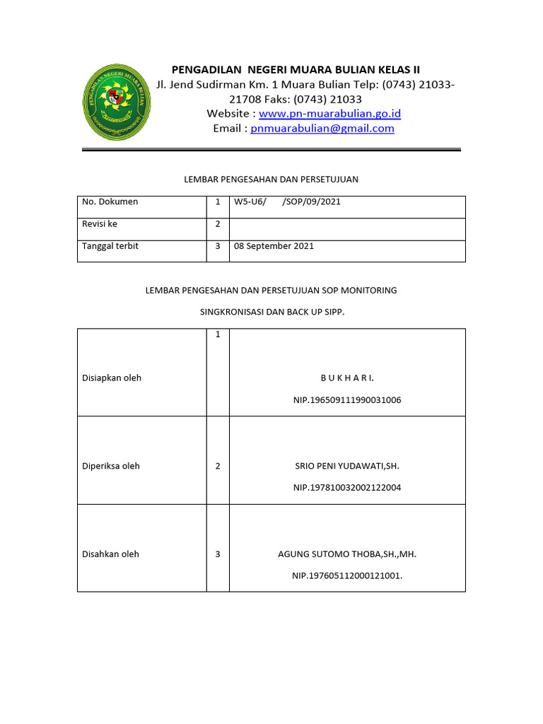 Lembar Pengesahan Sop | PDF